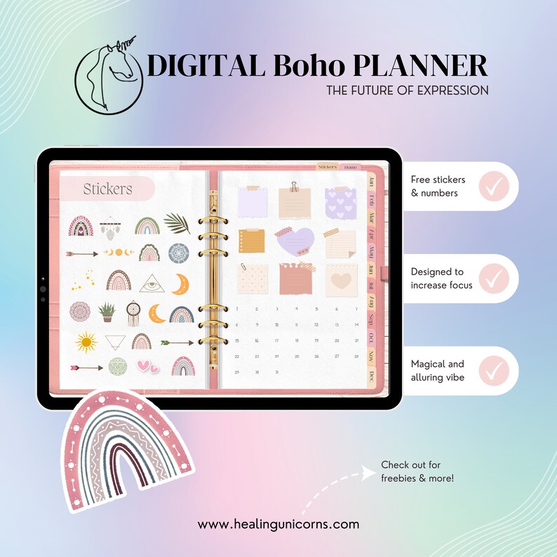Boho Digital Planner I Pink Digital Planer I Monthly Weekly Planner I ...