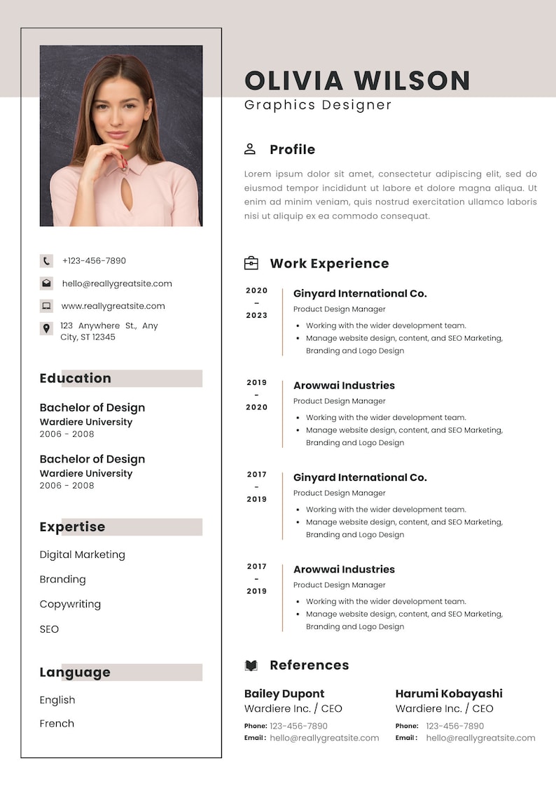 CV Template With Photo, Professional CV Template for Word and Pages, Clean CV Template With ...