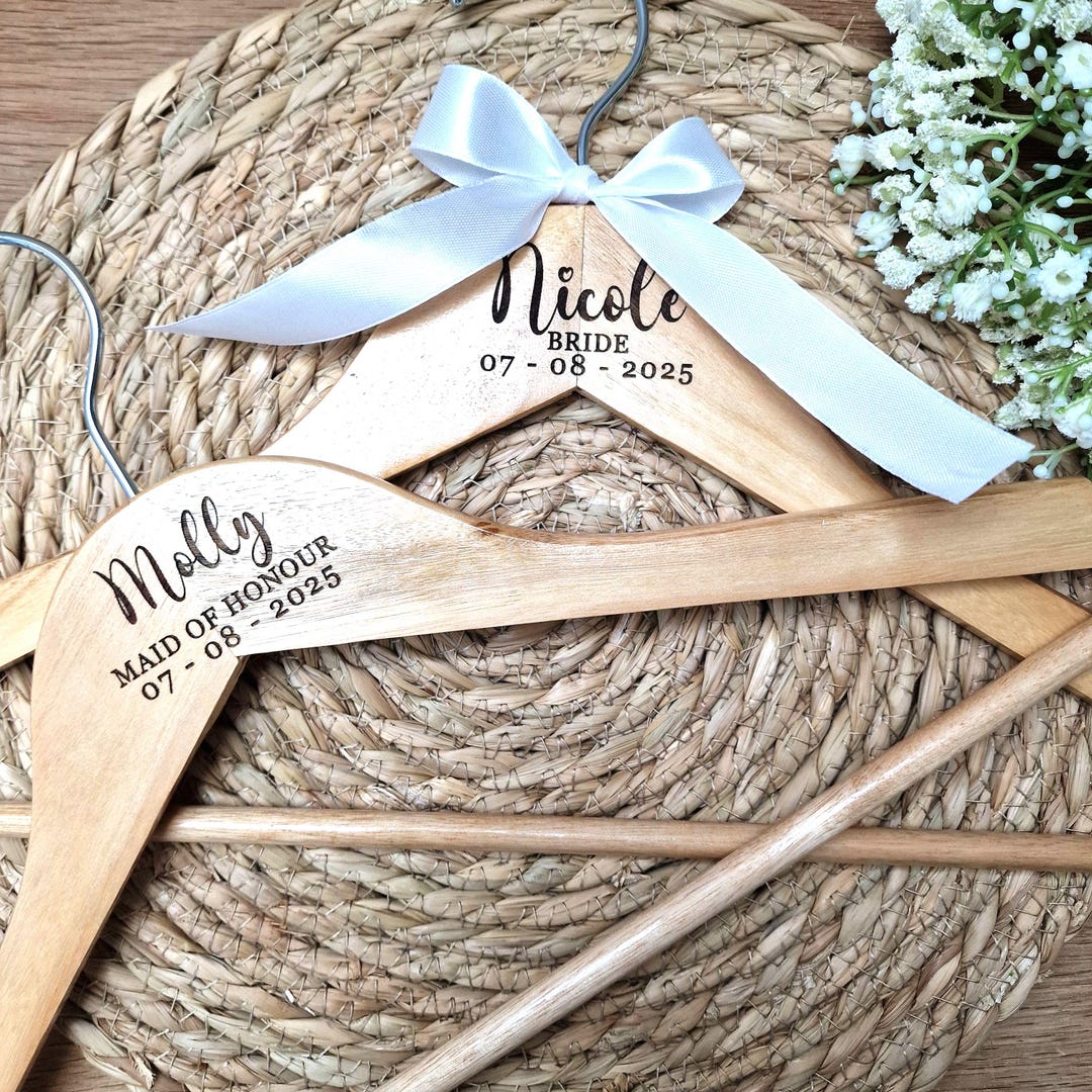 Wooden Engraved Wedding Hanger, Personalised Wedding Hangers for Bride ...