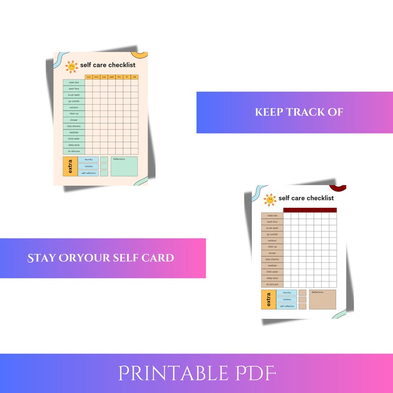 Self Care Checklist, Self-care Planner, Selfcare Journal Tracker ...