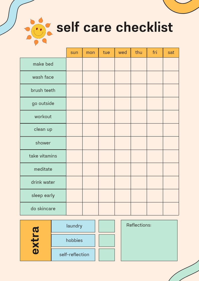 Self Care Checklist, Self-care Planner, Selfcare Journal Tracker ...