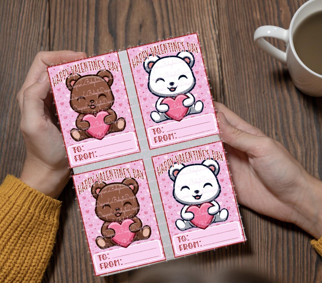 PRINTABLE Happy Valentine's Day Teddy Bear Cards Valentine's Graphic ...