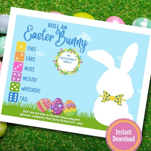 Roll an Easter Bunny Game, Printable Easter Game for Kids, Easy Easter ...