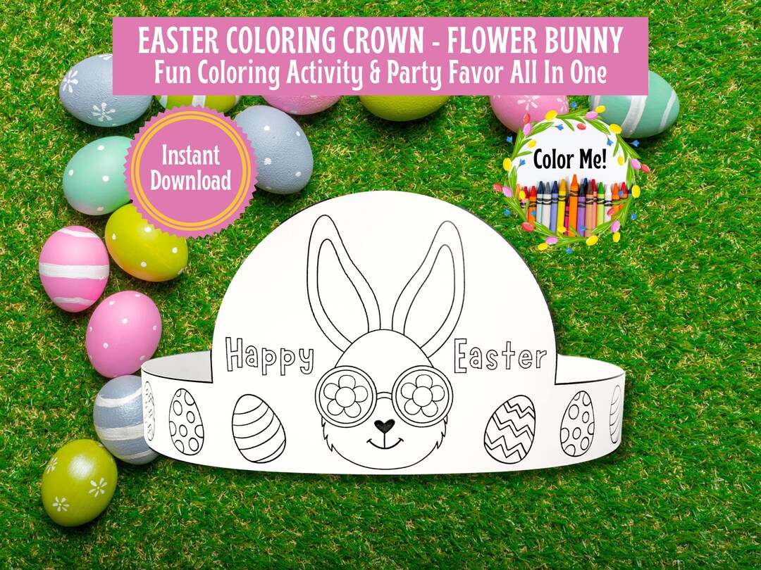 Easter Coloring Crown, Flower Bunny Printable Easter Paper Crown ...