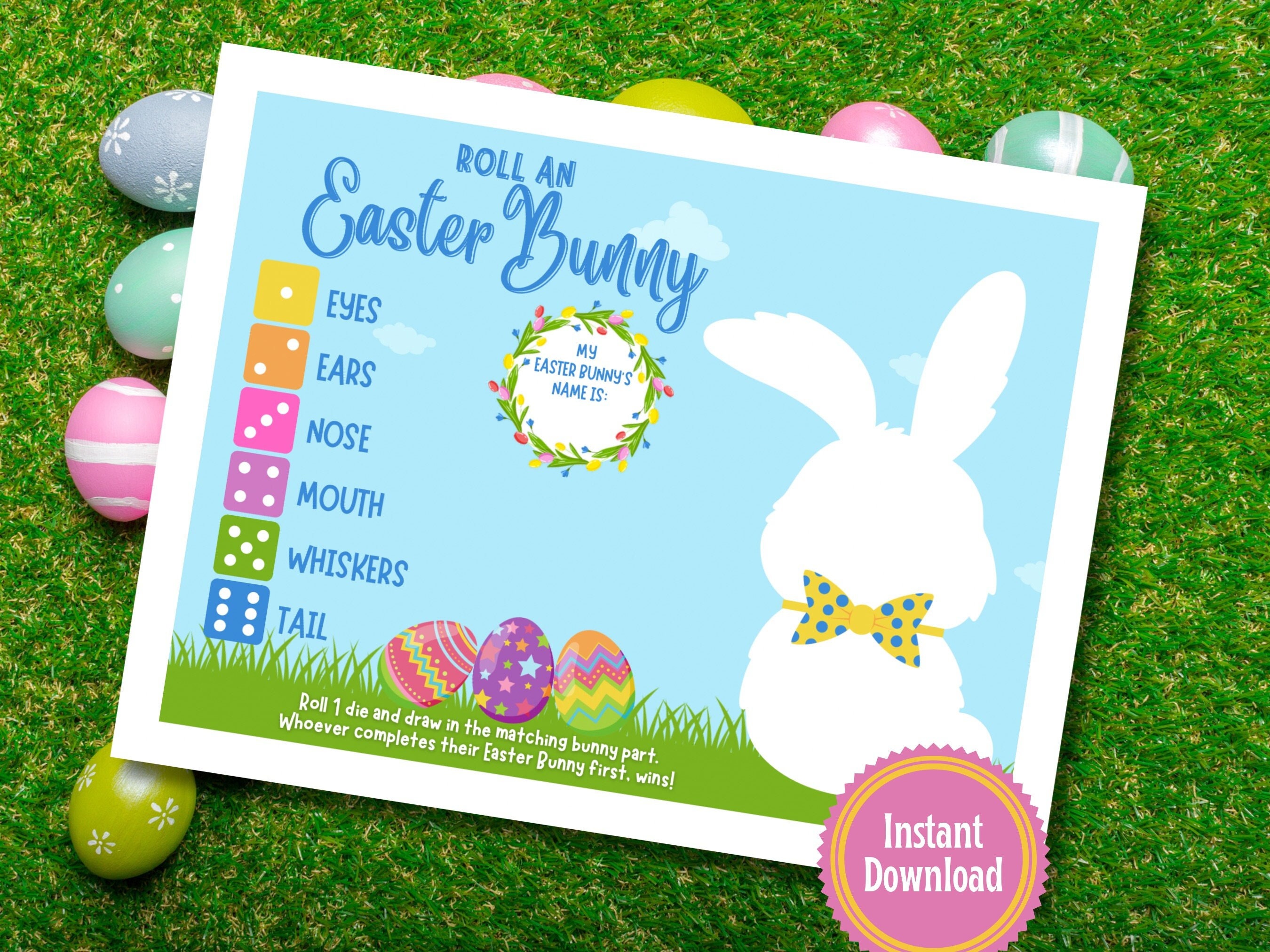 Roll an Easter Bunny Game, Printable Easter Game for Kids, Easy Easter Dice Game, Easter ...