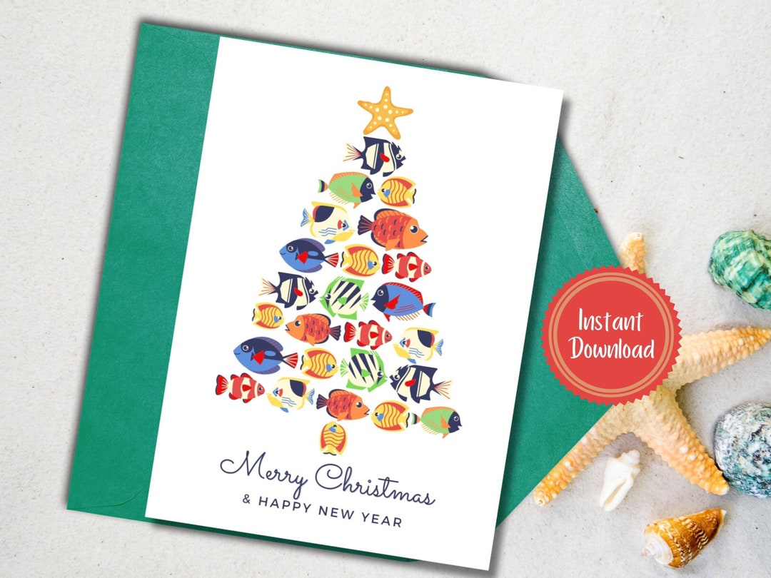 Tropical Fish Christmas Card Beach, Coastal, Island Theme Holiday ...