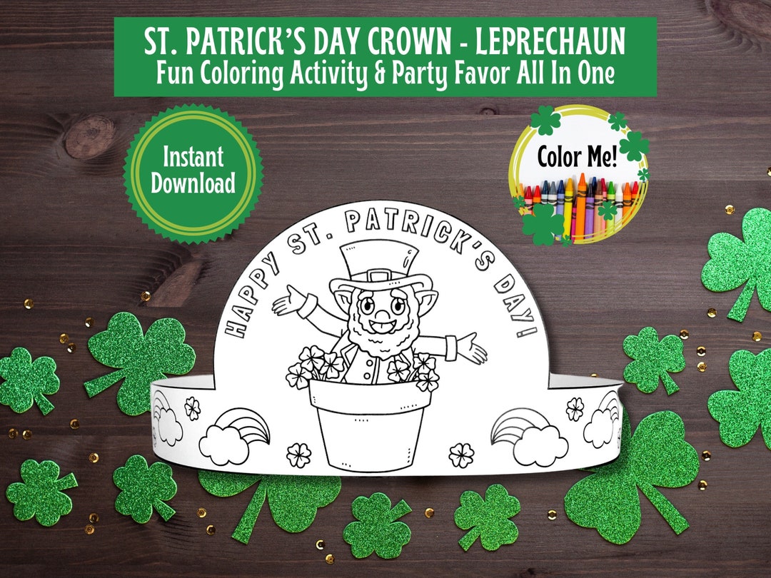 St. Patrick’s Day Paper Crown - Leprechaun, Printable Coloring Crown ...