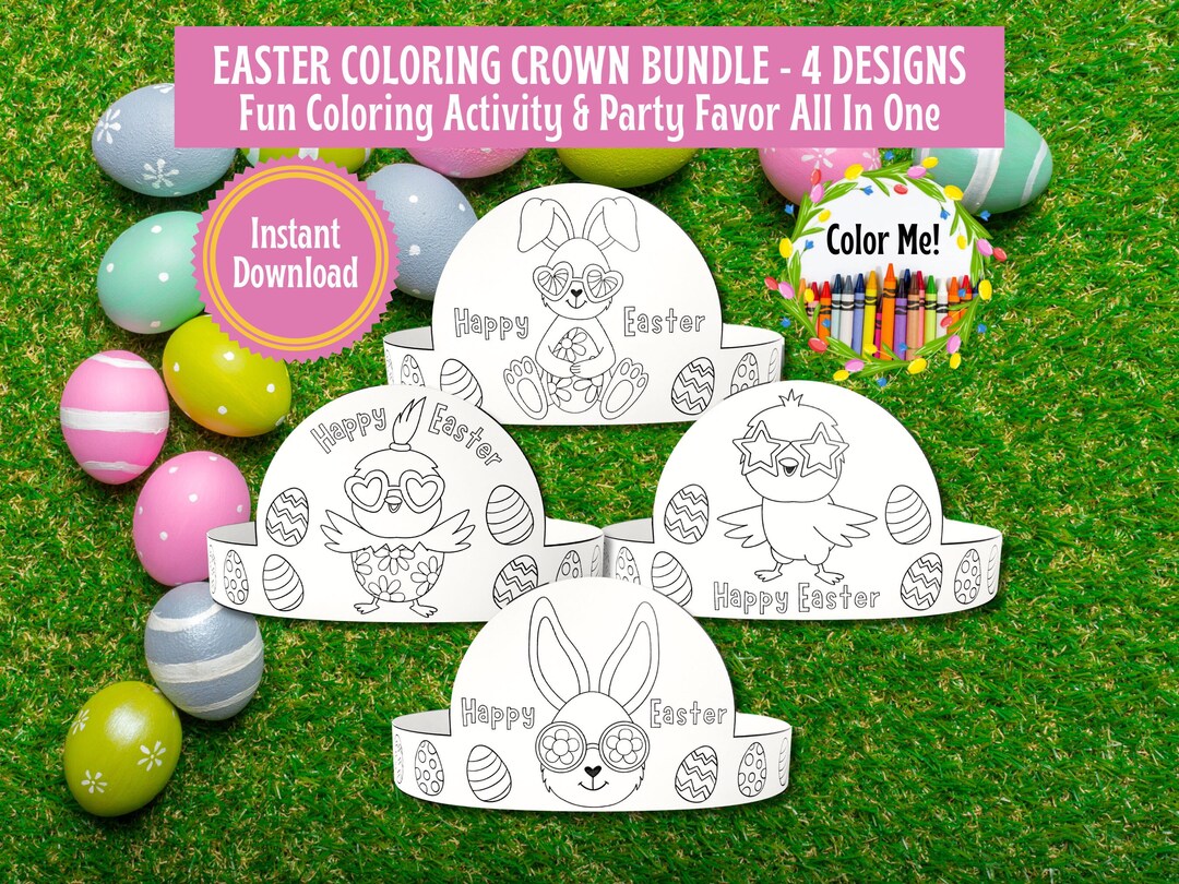 Easter Coloring Crown Bundle - 4 Designs, Printable Easter Paper Crowns ...