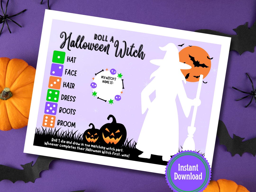Roll A Witch Halloween Game: Printable Dice Activity for Kids (PDF ...