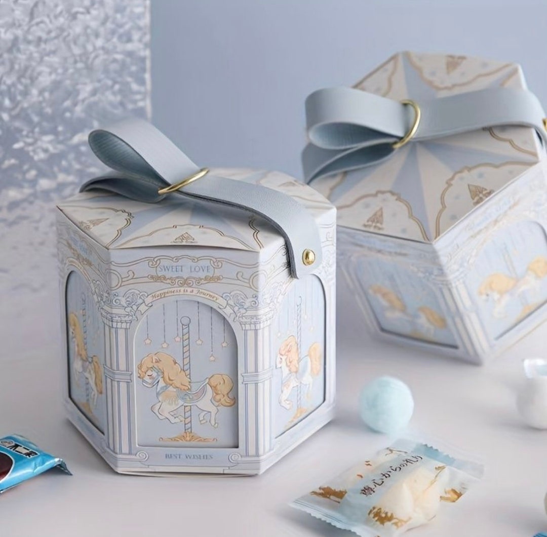 Blue Carousel Candle Favor Box: Elegant Party Gift - Etsy