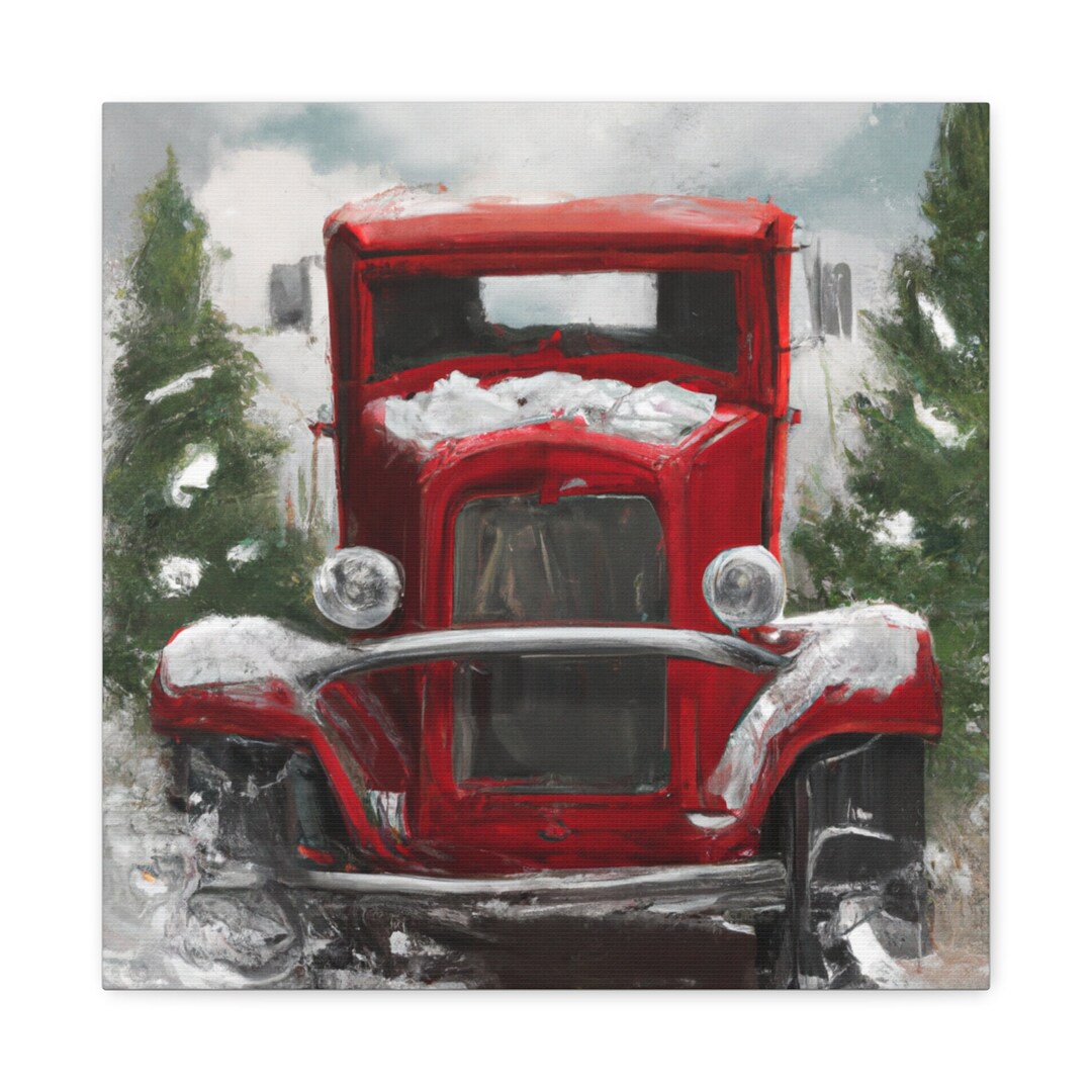 Old Car in the Snow Canvas Wall Display, 12x12, 16x16, Holiday Decor ...