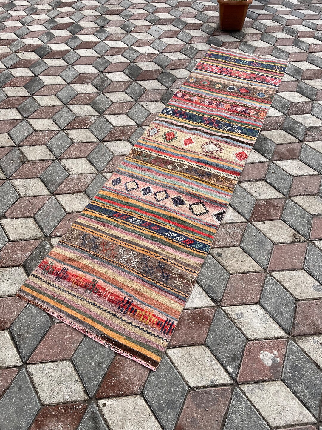 Handmade Turkish Kilim Rug: Colorful Boho Floor Runner (3x10 FT) - Etsy