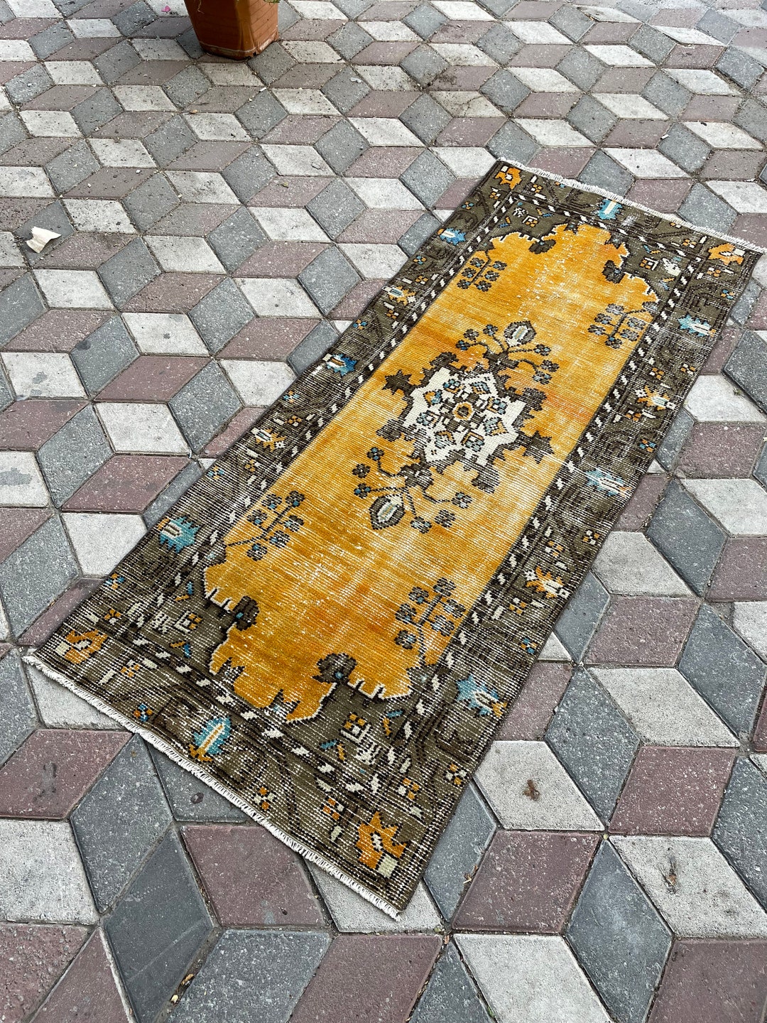 3x7 Ft Brown and Orange Hallway Runner 3x7 Vintage Runner Rug - Etsy