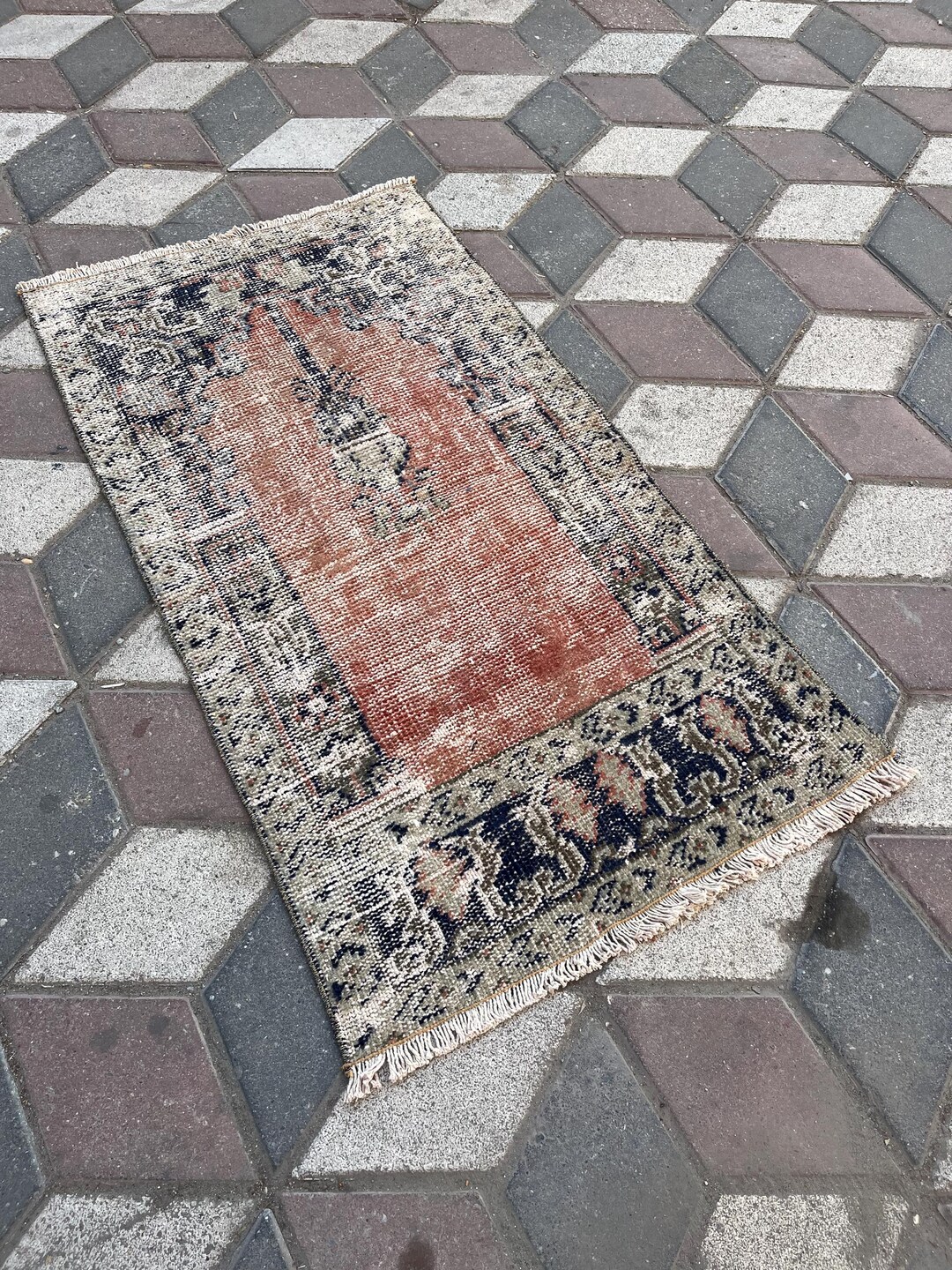 Vintage Orange Rug Bathroom Rug 4.1x2.1ft Small Orange Rug Orange ...