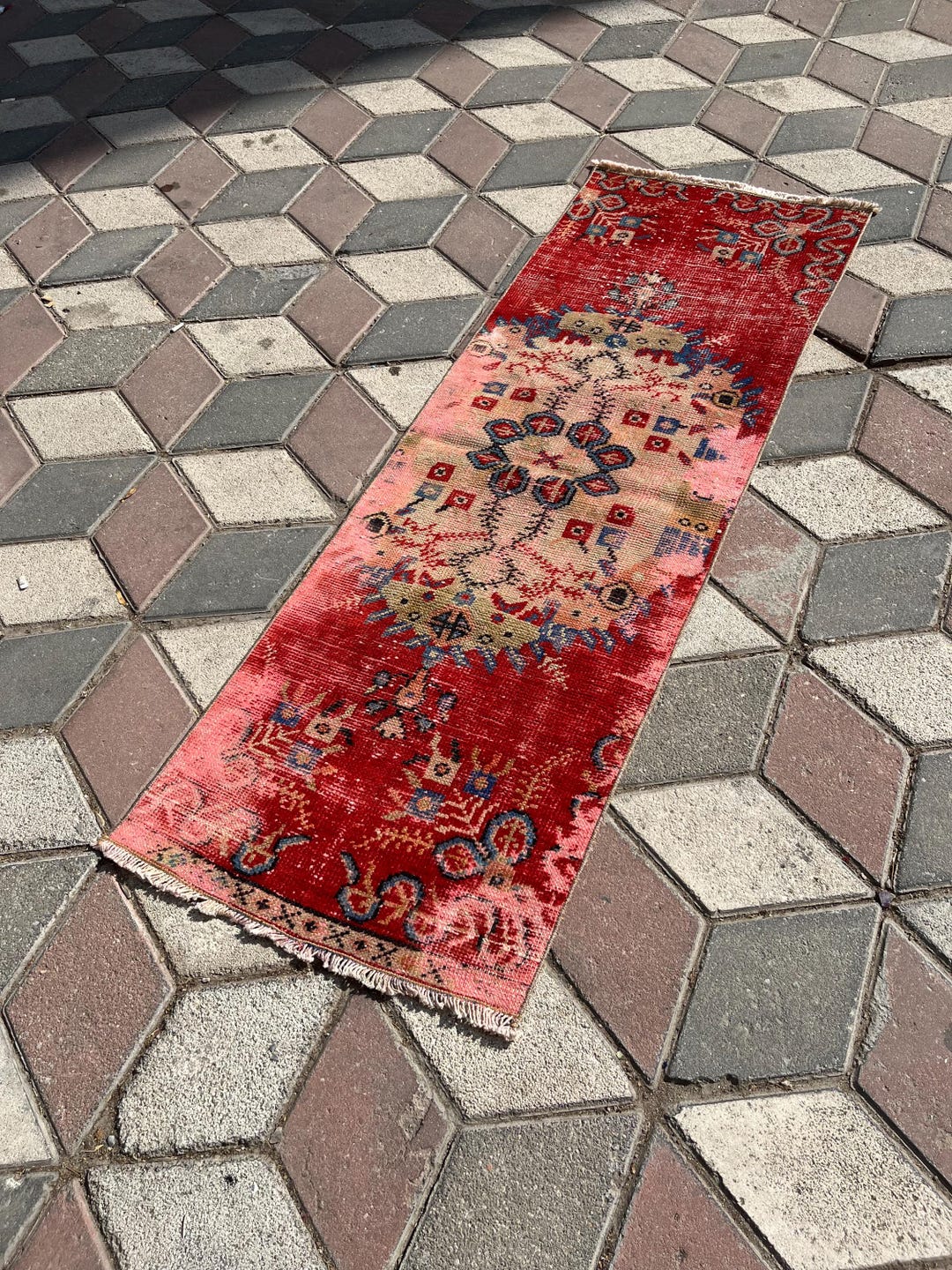Old Turkish Carpet Small Ushak Carpet 5.4x1.8 FT Small Entrance Carpet ...