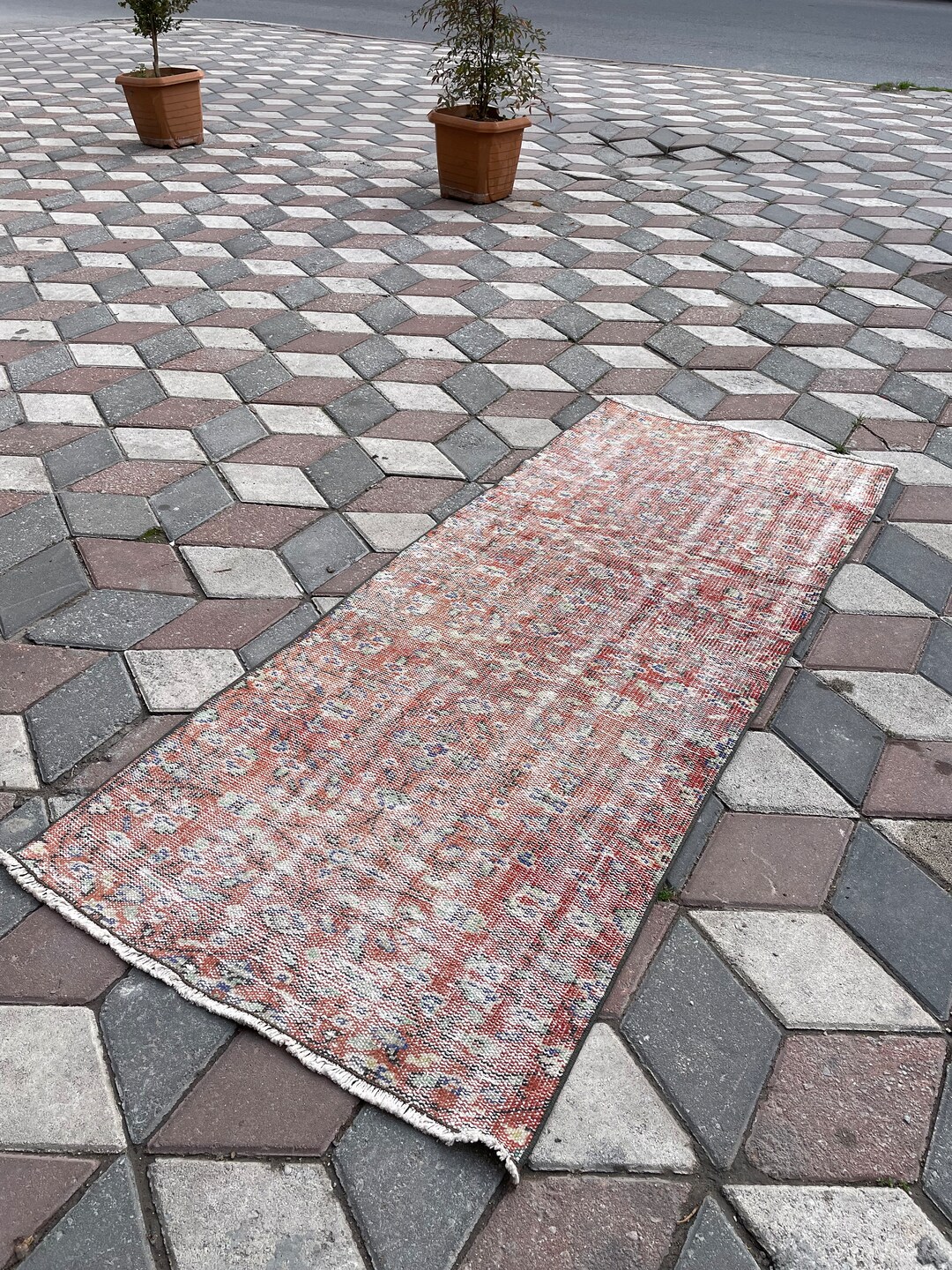 Orange Boho Rug, 2.6 X 6.2 Ft Rug, Bohemian Runner Rug, Hallway Runner ...