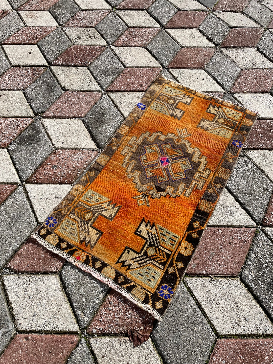 1.7 X 3.1 Ft Vintage Turkish Small Orange Rug 2x3 Small Hallway Runner ...