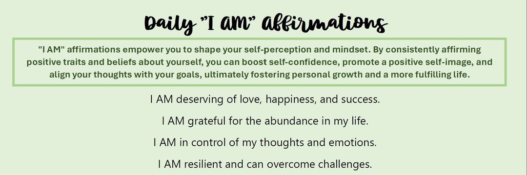 Printable Daily "i Am" Affirmations With Worksheet 2 Pages - Etsy