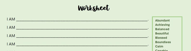 Printable Daily "i Am" Affirmations With Worksheet 2 Pages - Etsy