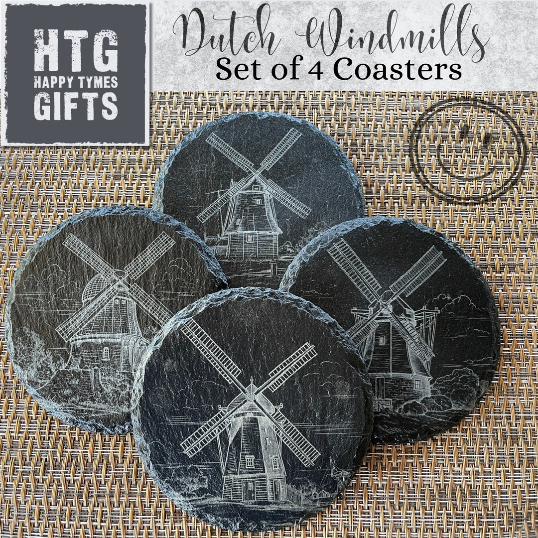 Dutch Windmill Slate Coasters Set of 4 Engraved Slate Coasters - Etsy