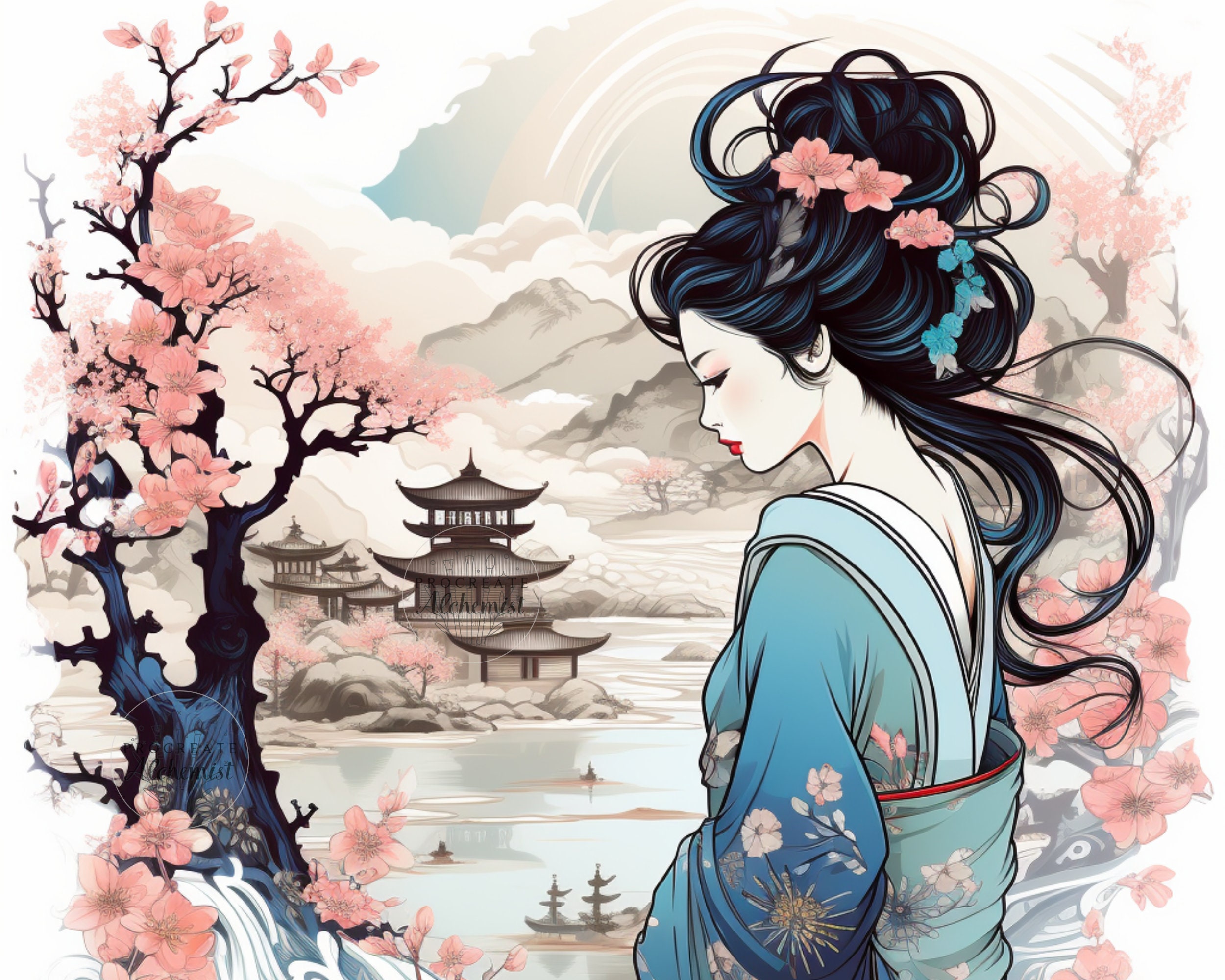 Procreate Stamps, Japanese Procreate Stamps, Beautiful Geisha for ...