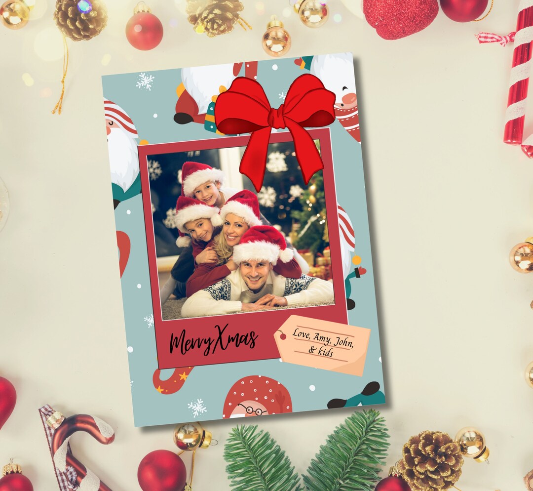 Modern Photo Holiday Card Template, Printable, Minimalist Christmas ...