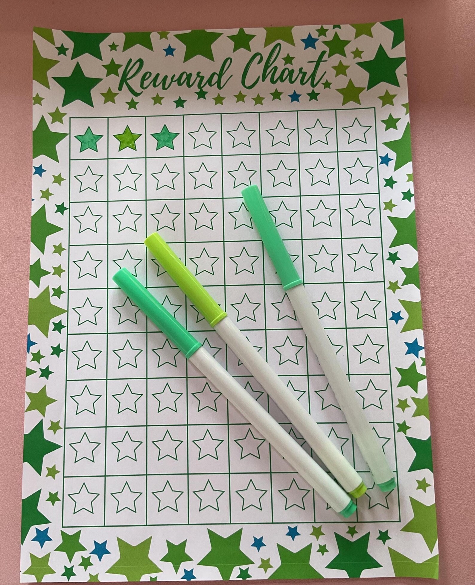Green Star Reward Chart Printable – Kids Behaviour Chart – Instant Download – Chore Chart ...