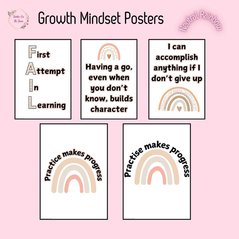 Neutral Rainbow Growth Mindset Posters | Digital Download | Printable ...