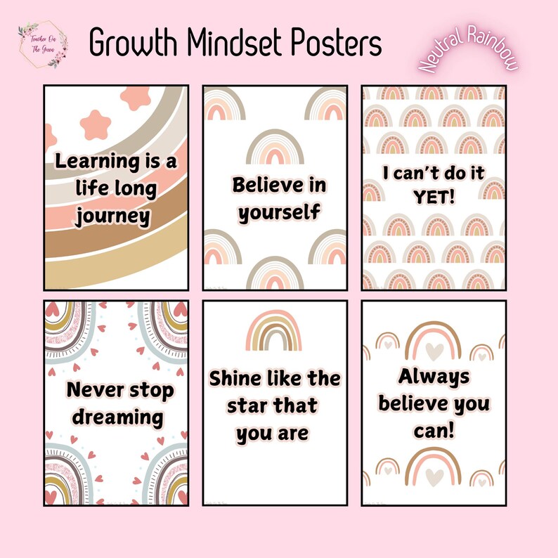 Neutral Rainbow Growth Mindset Posters | Digital Download | Printable ...