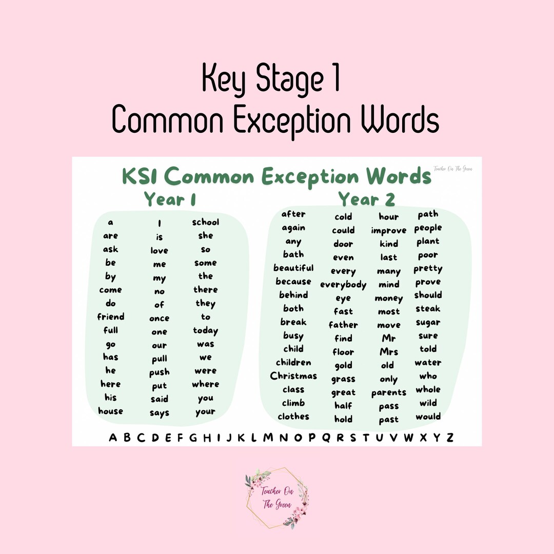 Key Stage One Common Exception Words | Printable | Instant Download ...