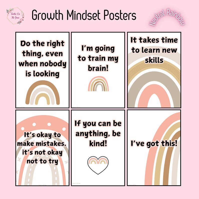 Neutral Rainbow Growth Mindset Posters | Digital Download | Printable ...