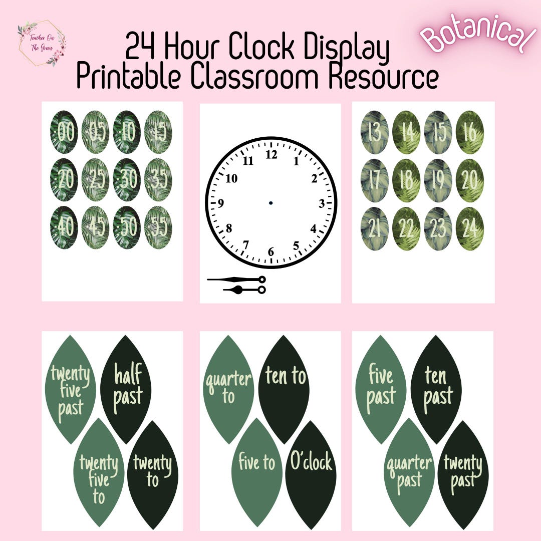 Printable Clock Display | Botanical Theme - Etsy