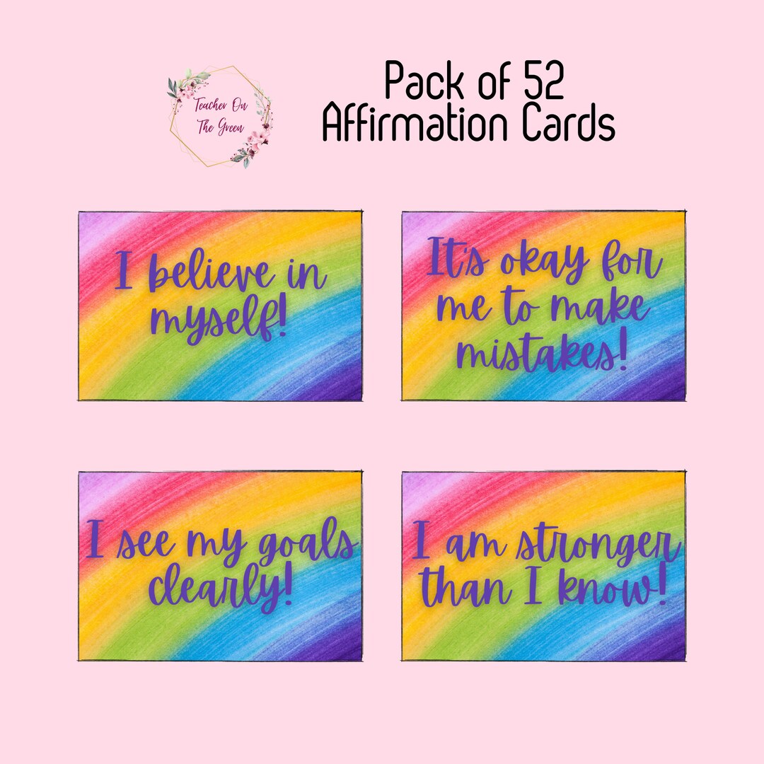 Rainbow Themed Affirmation Cards Mental Health - Etsy