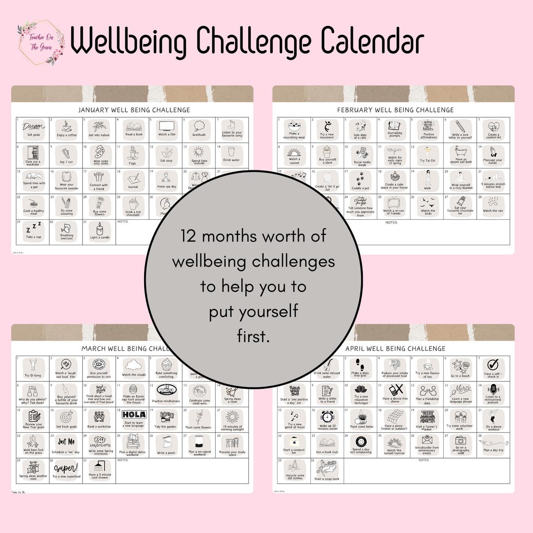 Wellbeing Challenge Calendar | Digital Download | Printable | Neutral ...