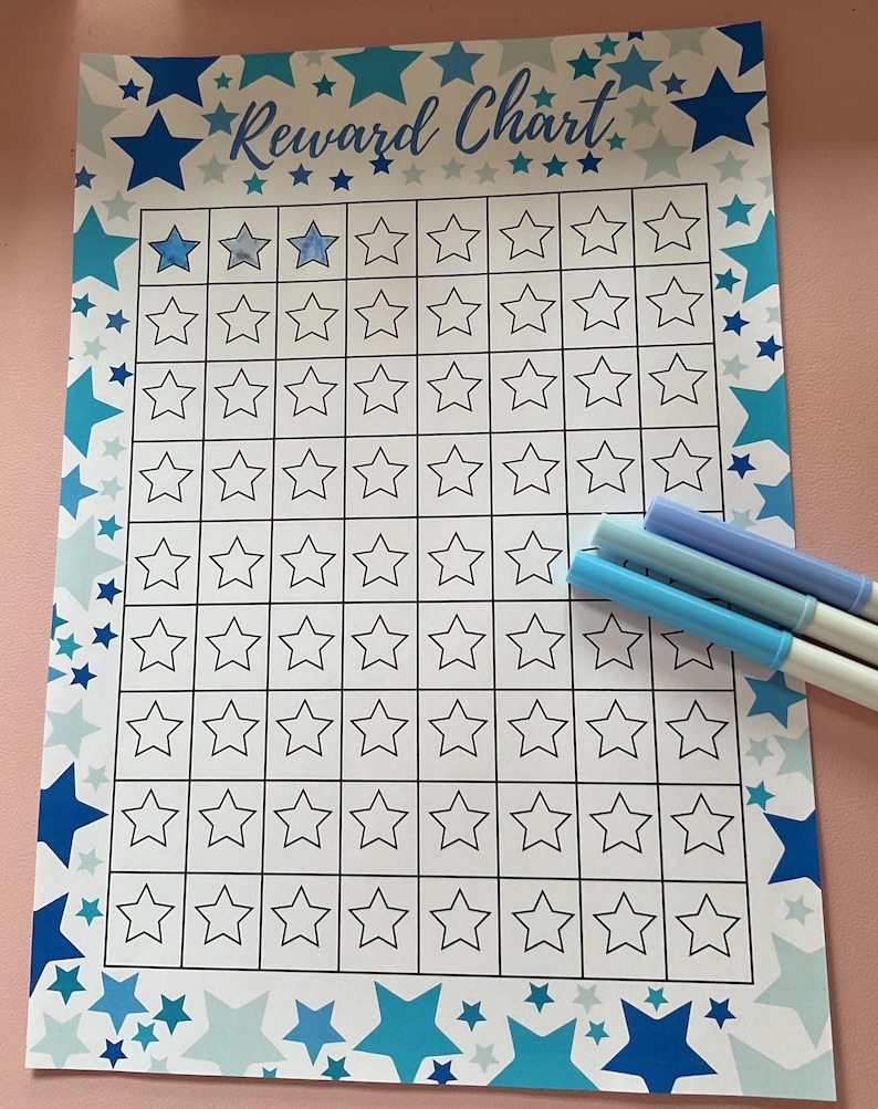 Blue Star Reward Chart Printable – Kids Behaviour Chart – Instant Download – Chore Chart ...
