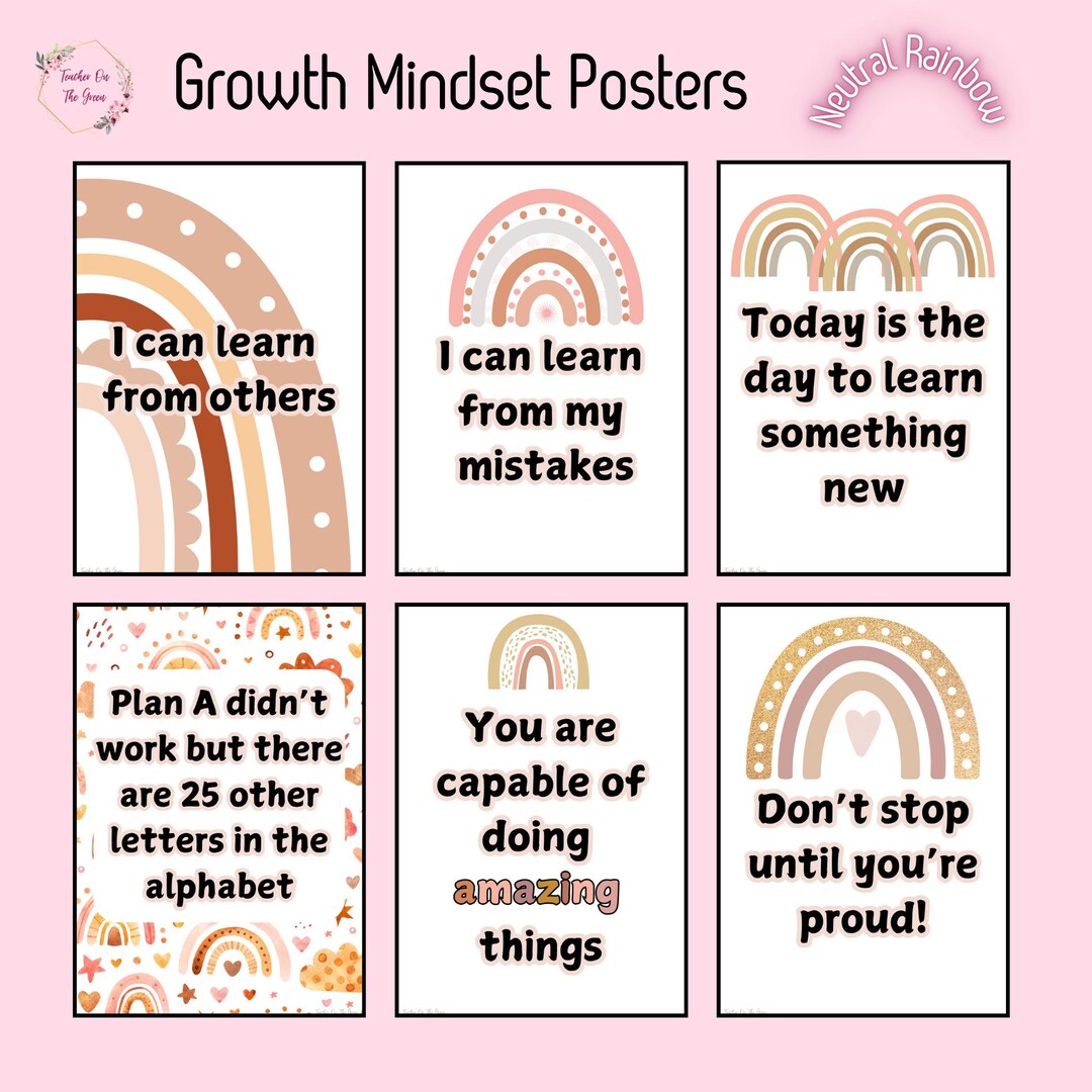 Neutral Rainbow Growth Mindset Posters | Digital Download | Printable ...