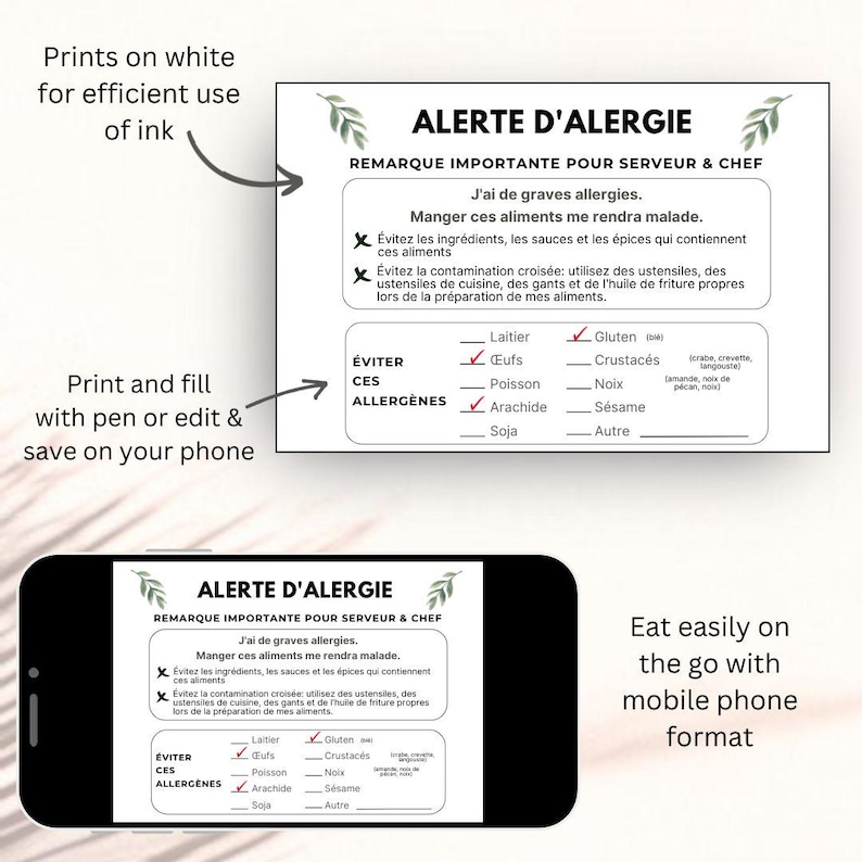 Printable French English Food Allergy Card • Customizable Restaurant ...