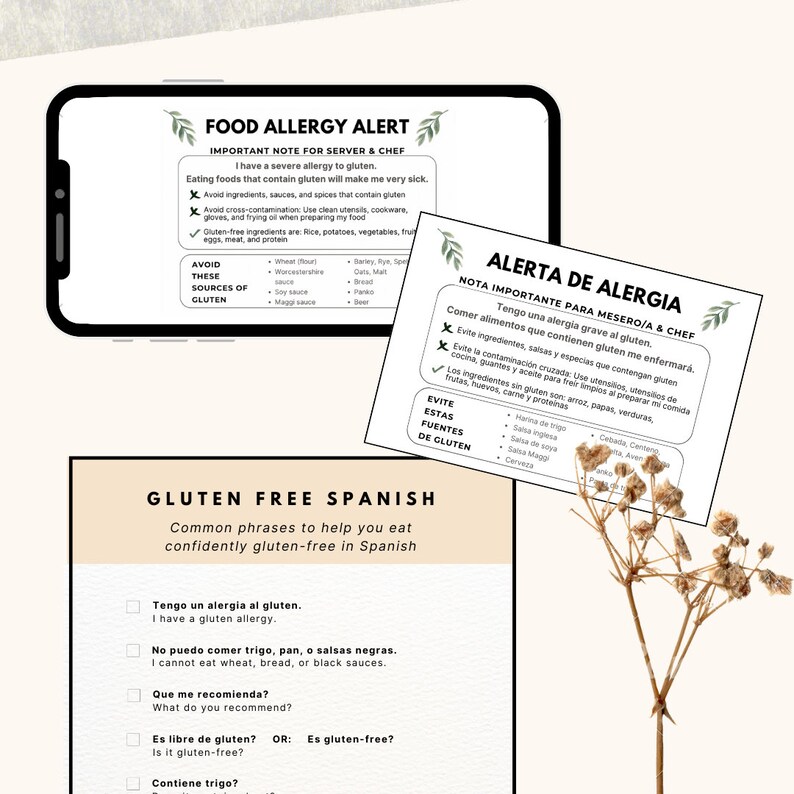 Printable Spanish & English Gluten Allergy Card • Celiac Restaurant ...