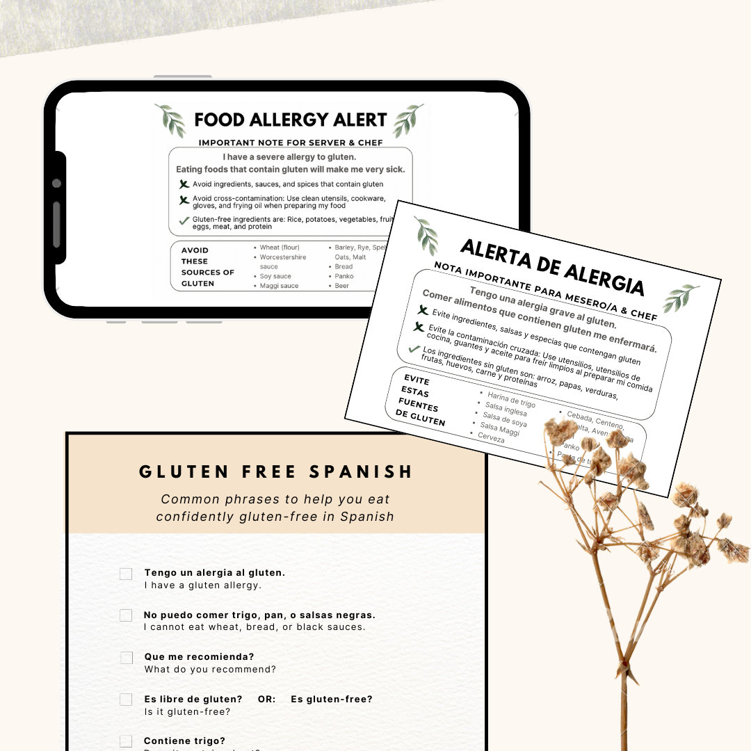 Printable Spanish & English Gluten Allergy Card • Celiac Restaurant Card • Mexico Spain Latin ...