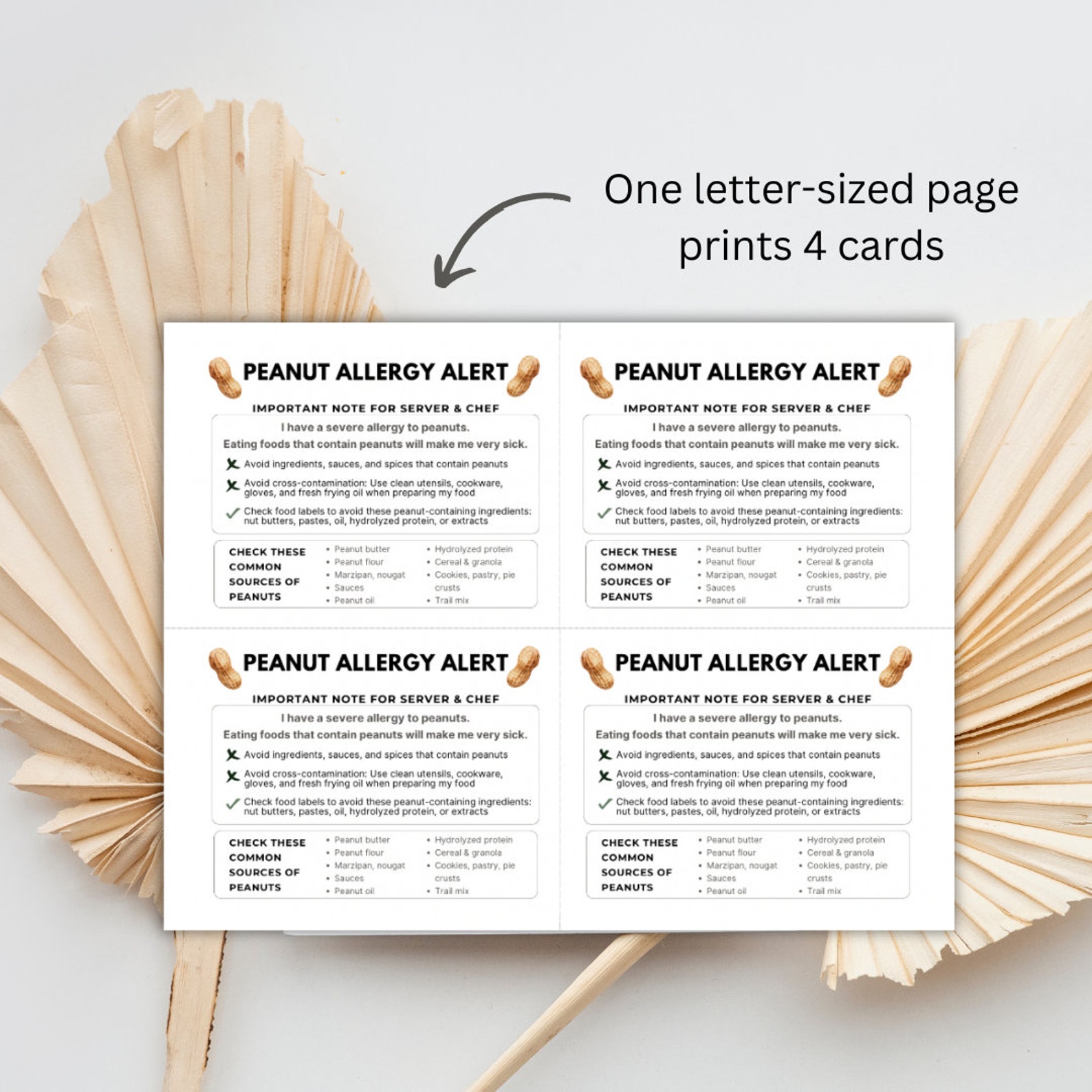 Printable English Peanut Allergy Card • Peanut Allergy Restaurant Card • Allergy Travel Card ...