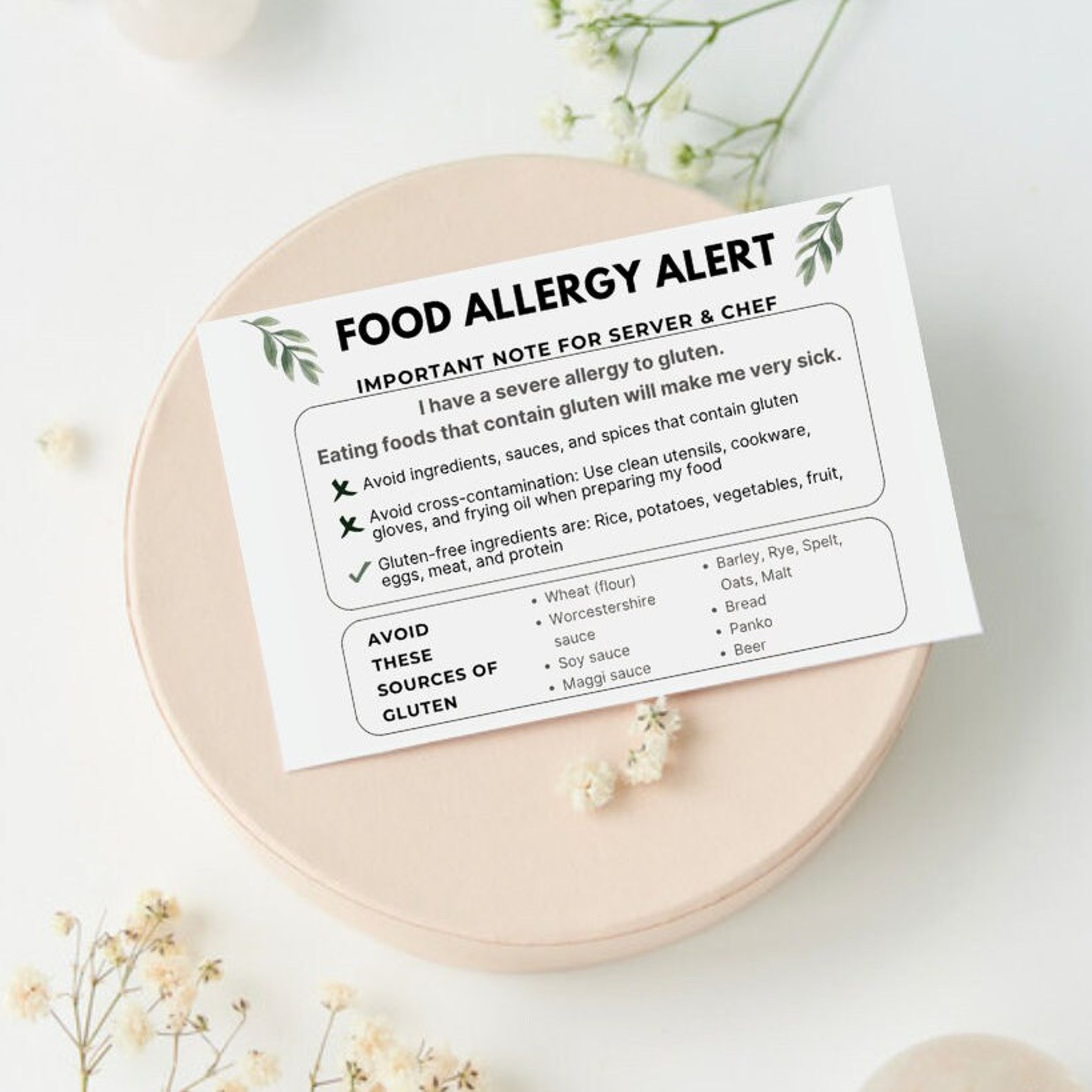 Printable Spanish & English Gluten Allergy Card • Celiac Restaurant ...