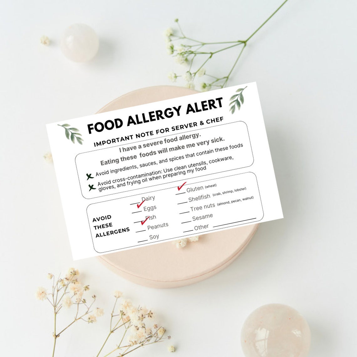 Printable Spanish English Food Allergy Card • Customizable Restaurant ...