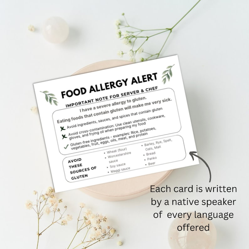 Printable Italian English Gluten Allergy Cards • Celiac Restaurant Card ...