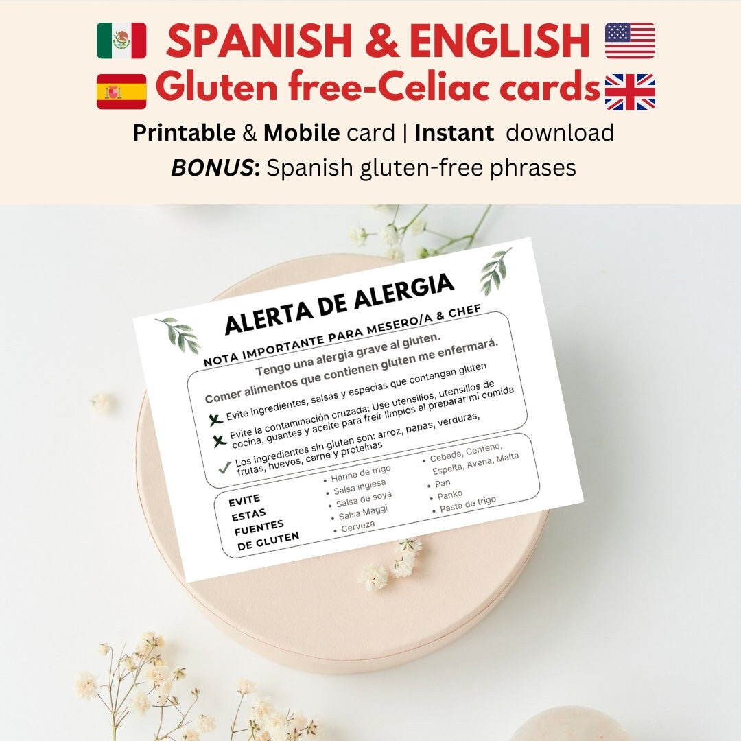 Printable Spanish Gluten-free Card Celiac Restaurant Card Spanish Latin ...