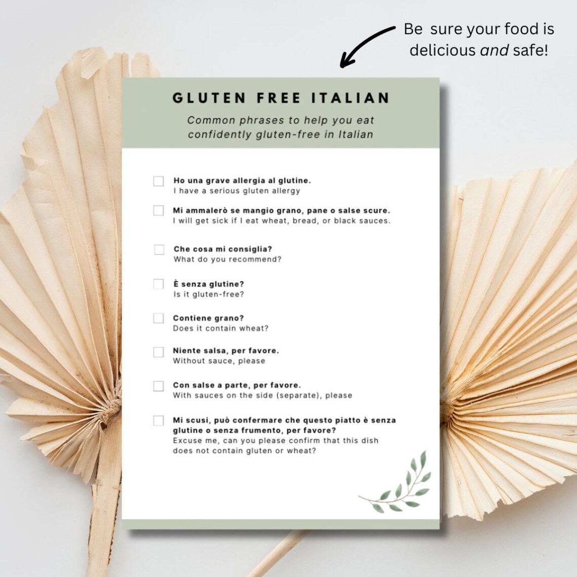 Printable Italian English Gluten Allergy Cards • Celiac Restaurant Card ...