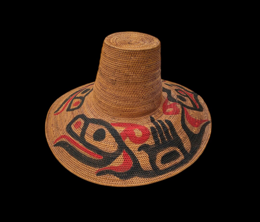 Canadian Indigenous Art Handcrafted Potlatch Hat Northwest Canada Ceremony Hand Woven Painted ...