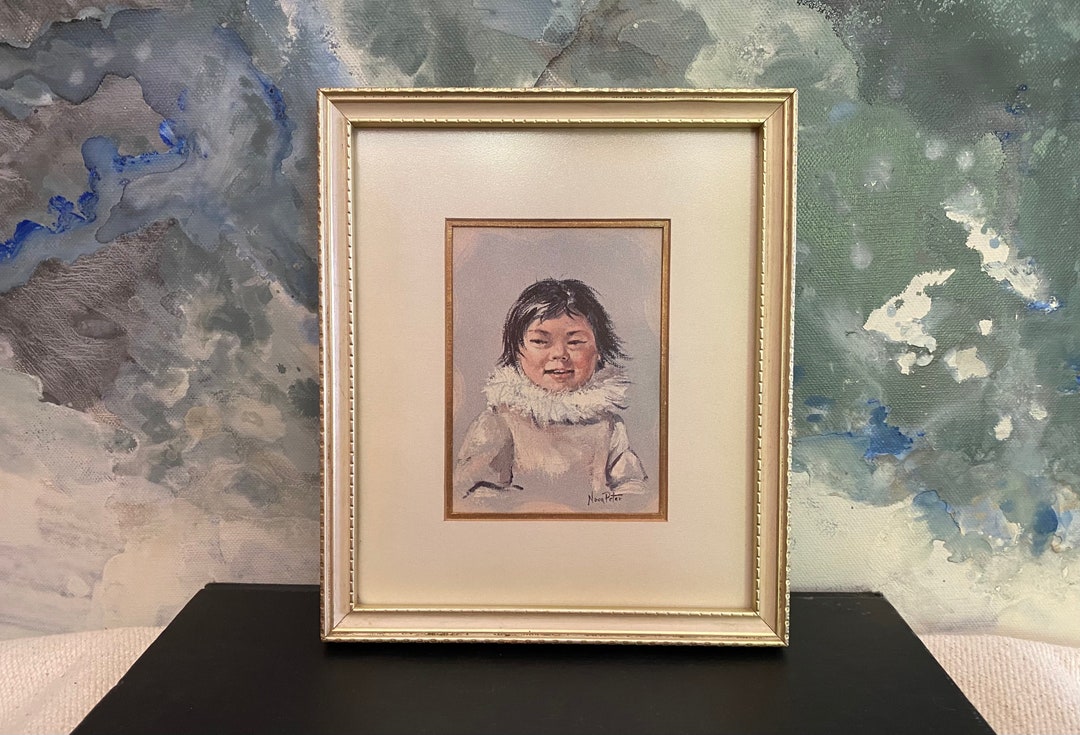 Vintage 60s Nora Peter Framed Art Print Canadian Indigenous Art Inuit ...