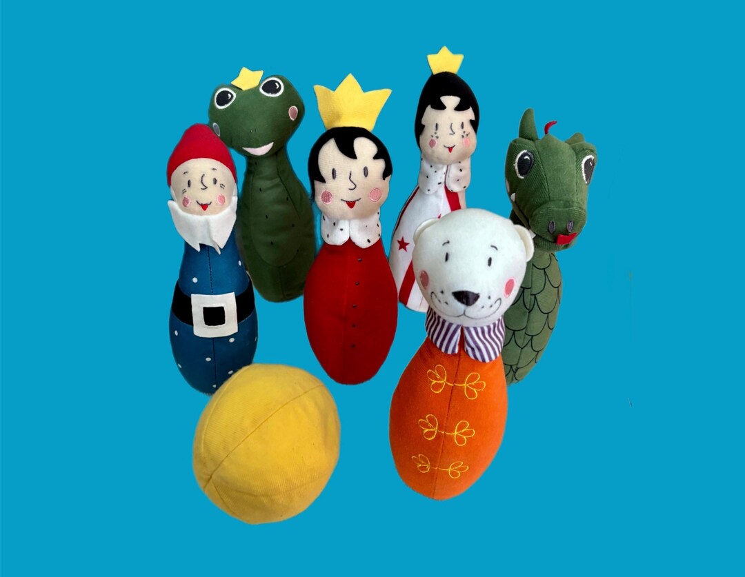 Vintage IKEA Upptrada Soft Skittles Rare Toy Plush Bowling Pins & Ball ...