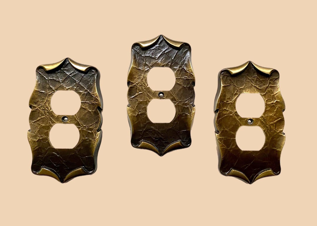 Vintage MCM 1971 Electical Outlet Covers Antique Brass Look Metal Wall ...