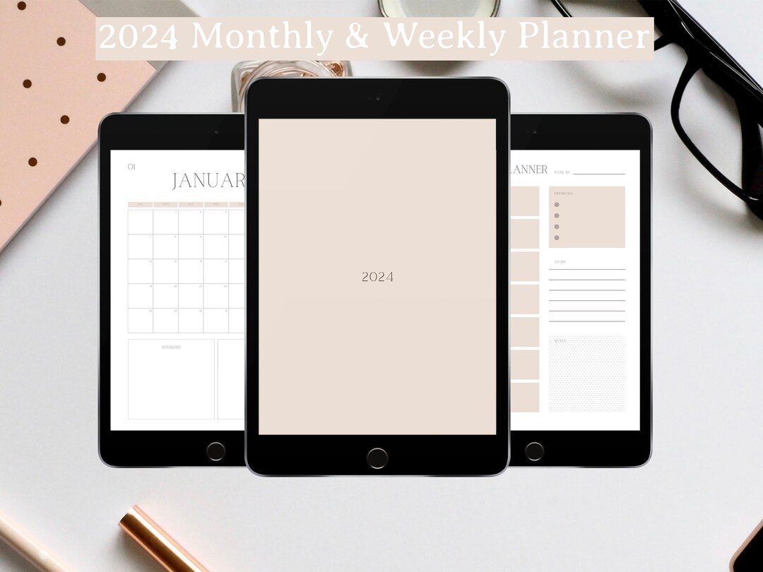 2024 Digital Planner, Monthly Weekly Planner, Yearly Planner, Printable ...